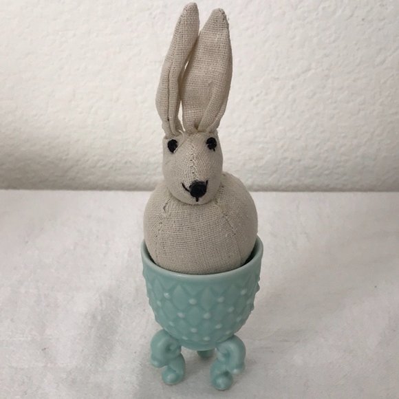 Accents | Ceramic Light Blue Footed Egg Cup With Muslin Bunny | Poshmark